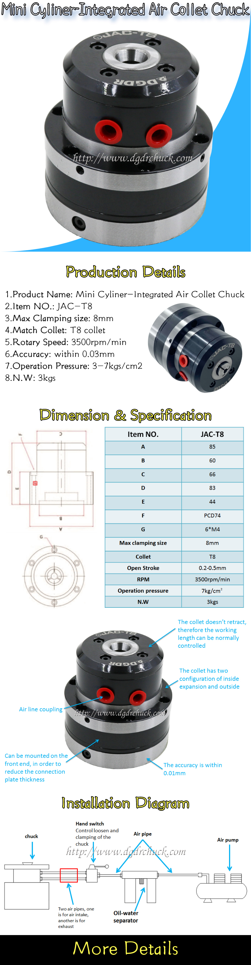 mini cylinder-Integrated air collet chuck JAC-T8 mini chuck - Dongguan ...